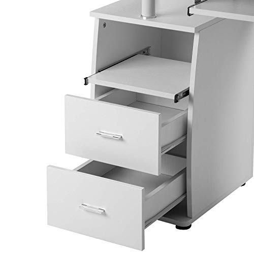 Merax White Computer Desk Table with Keyboard Tray and Drawers, LUMISOL Executive Desk for Home Office