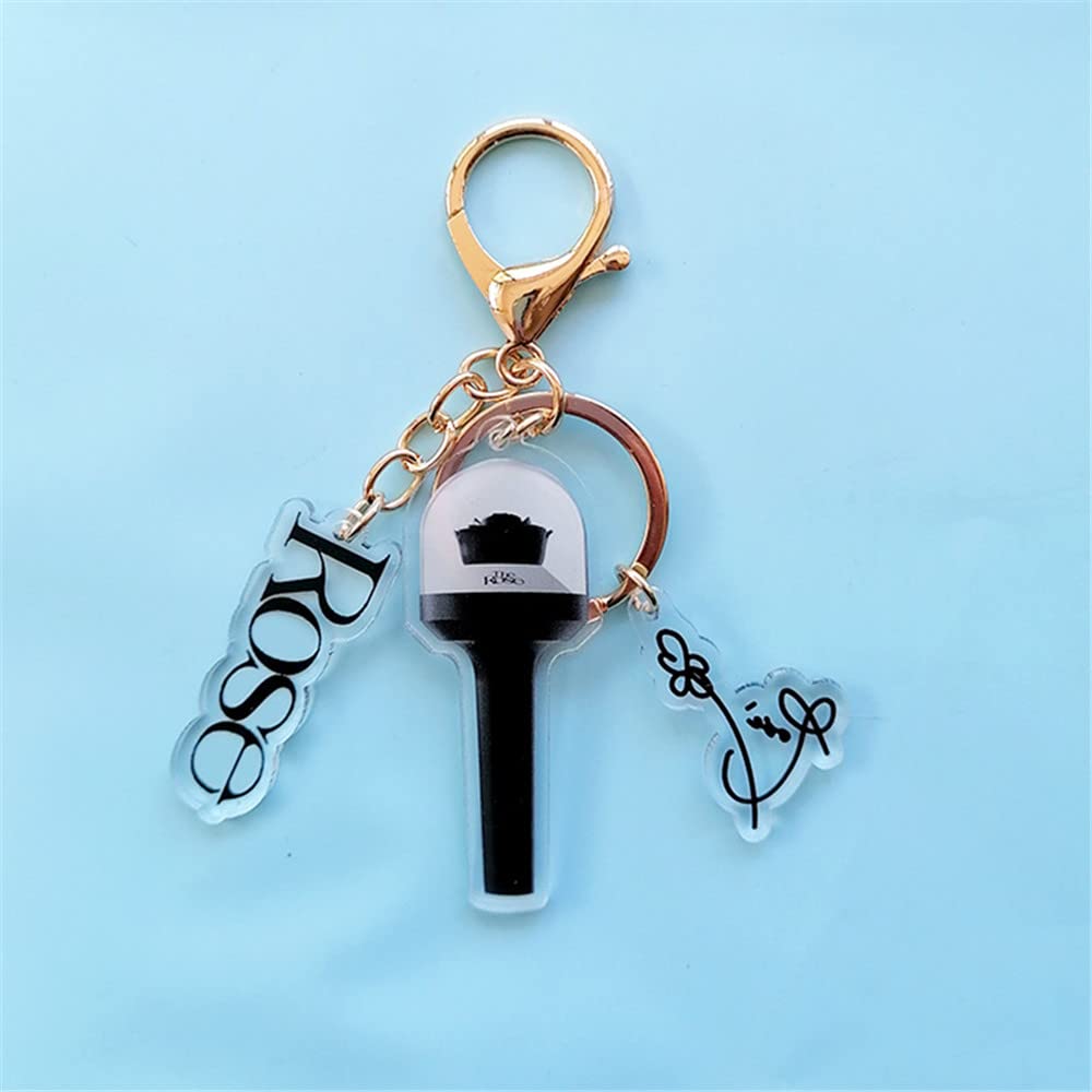 KPOP Rose Light Stick Keychain Idol Stick Light Key Chain Keyring Bag Accessories (Rose keychain-Gold)