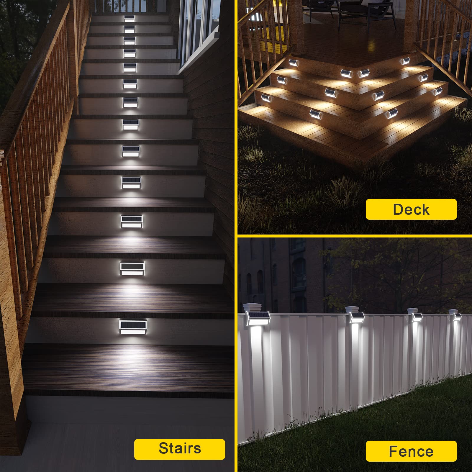 ROSHWEY Solar Lights Outdoor 6 Pack 30 LED Deck Lights Solar Powered Waterproof Outside Stair Lights Fence Post Lamp Outdoor Decor for Patio Step Pool Yard Walkway, Cool White Light