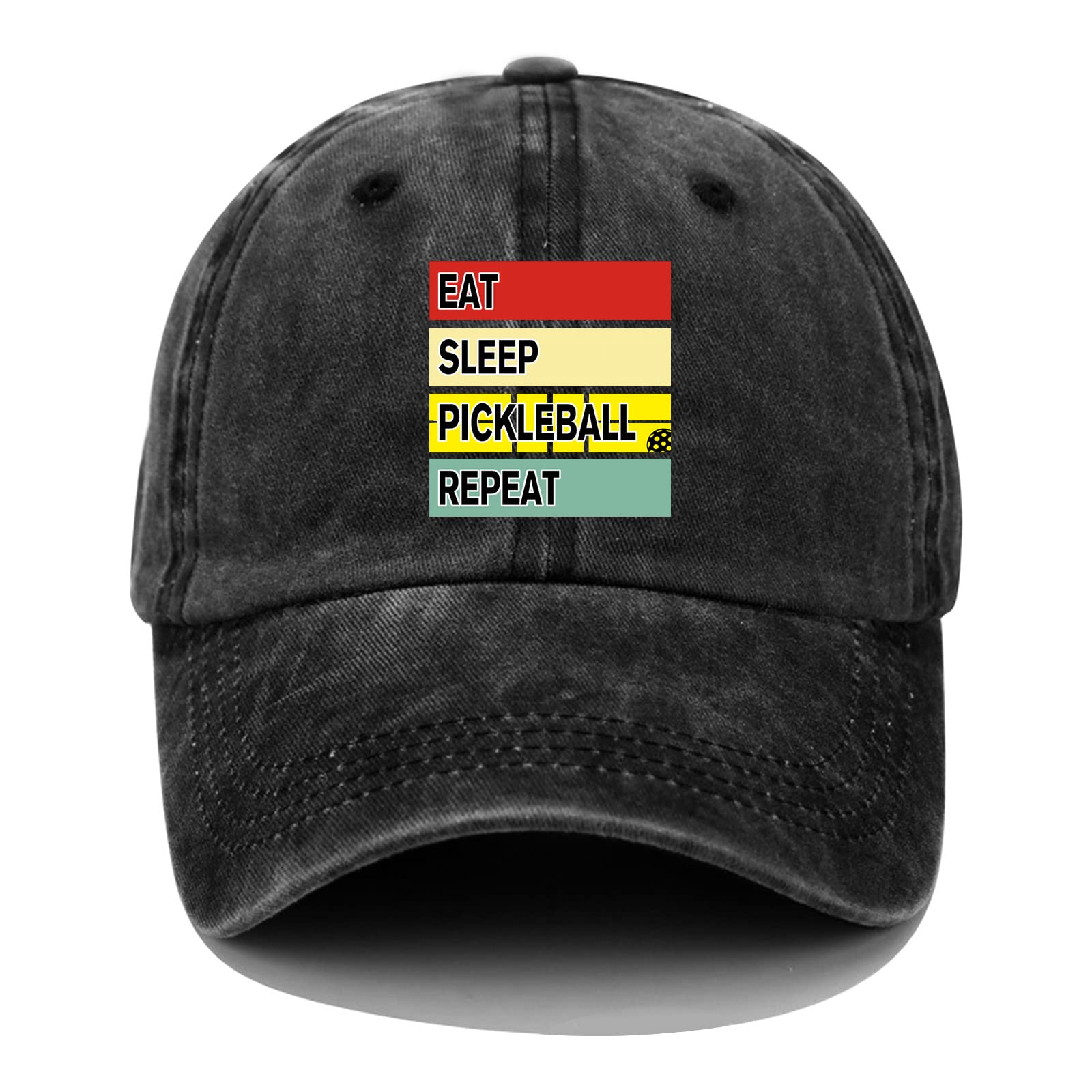 Pickleball Hat Adjustable Distressed Dad Hat Vintage Jeans Cotton Eat Sleep Pickleball Repeat Denim Cap