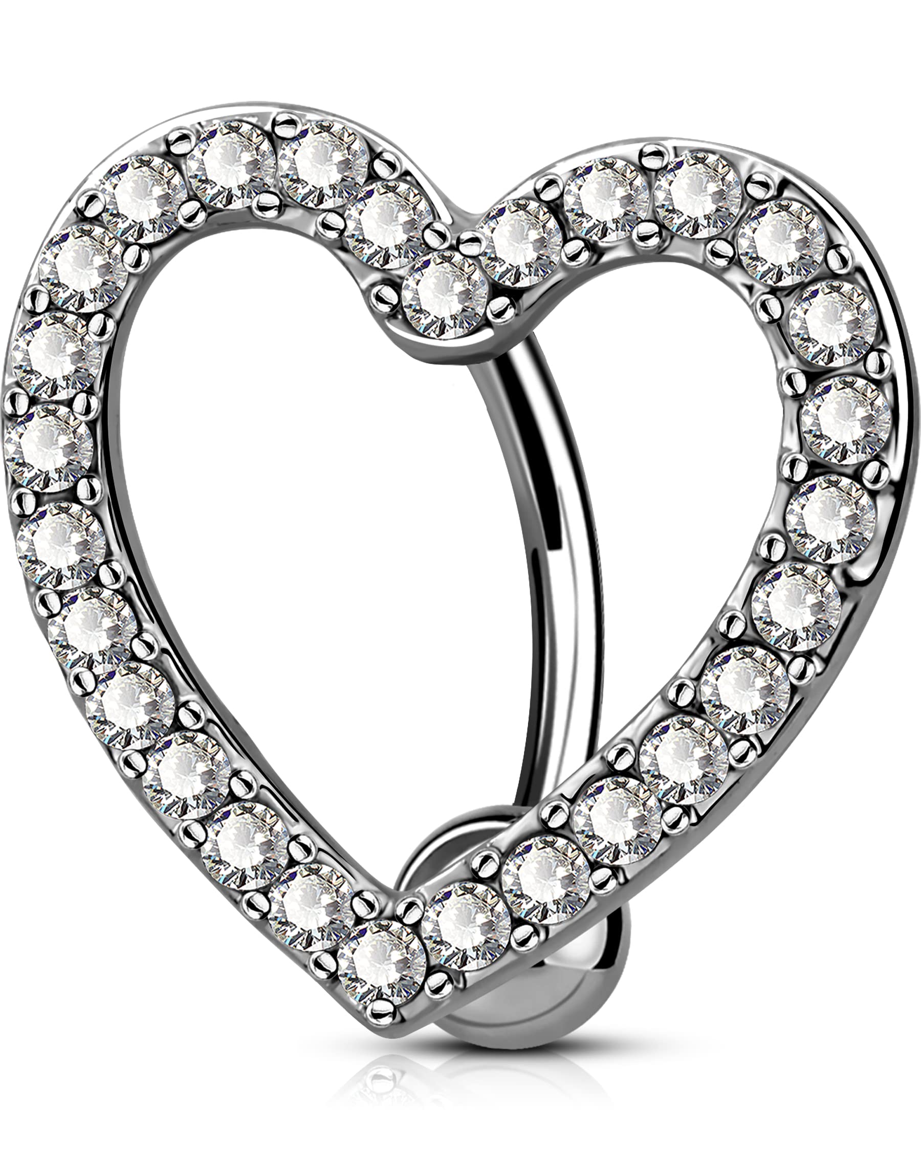 OUFER Titanium Belly Button Rings, Heart Shaped Reverse Belly Ring, Paved CZ Crystal Top-Down Belly Button Piercing, 14G Navel Rings for Women MenâŚ