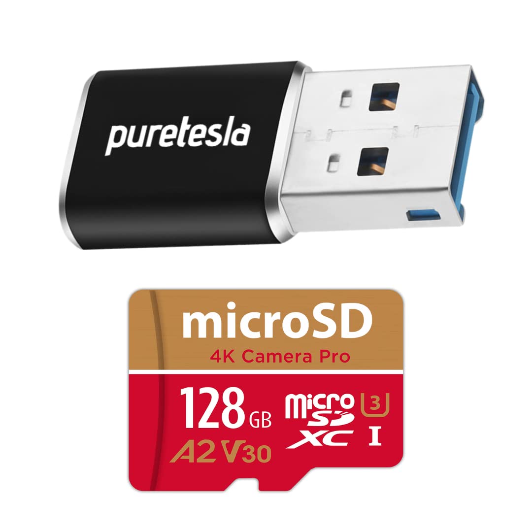 puretesla DashCam Tesla USB Drive 128 GB β Plug and Play USB Endurance microSD Drive Pre-Formatted for Tesla, TeslaCam, Dashcam, and Sentry Mode - Works with Model S 3 X Y