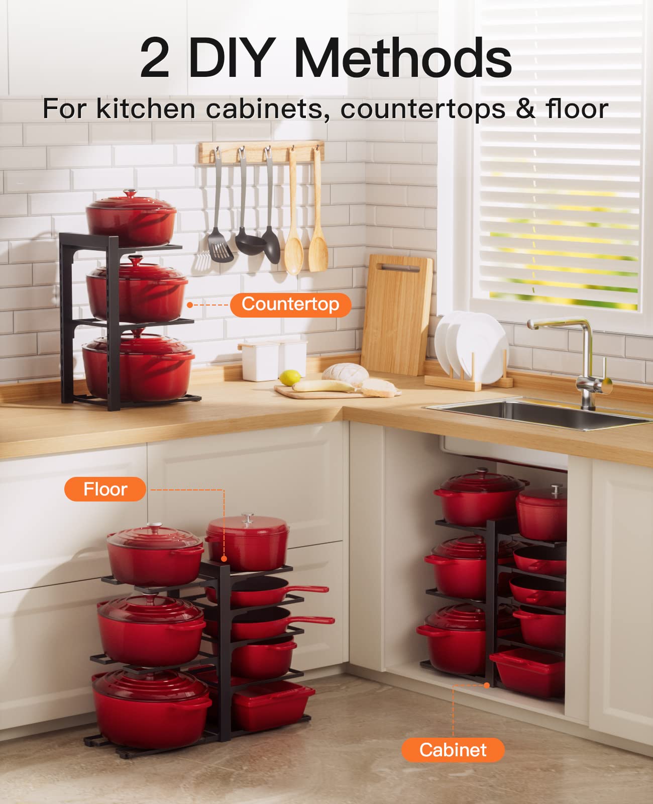 ORDORA Pots and Pans Organizer for Cabinet, 8-Tier Heavy Duty 120LBS Pots Pans Organizer Rack under Cabinet