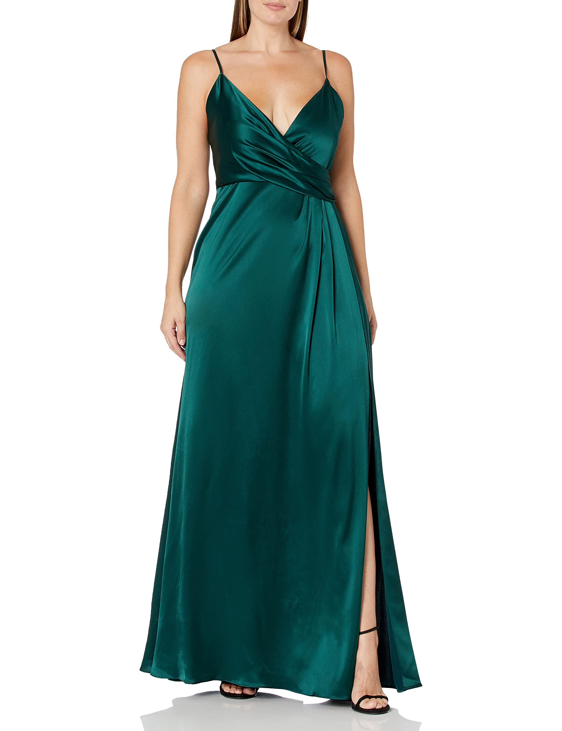 Jill Jill Stuart Women's Satin wrap Gown, Spruce, 14
