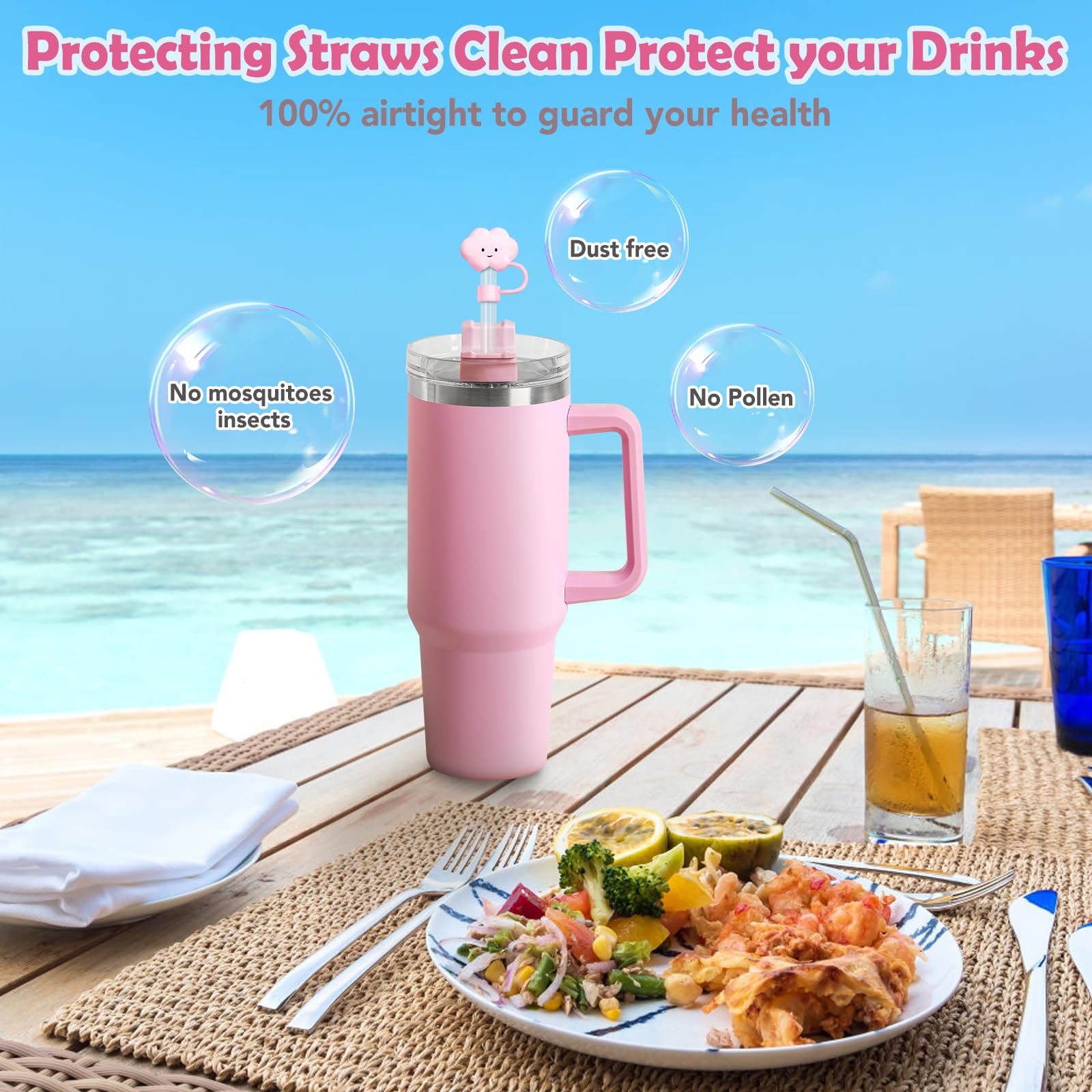 Stanley Straw Cover, 6PCS Silicone Straw Cover Cap for Stanley 40&30 Oz Cup, 10mm 0.4in Leak-Proof Straw Toppers, Cute Stanley Cup Accessories, Straw Cap Stopper for Reusable Straws Tip Lids(Pink)