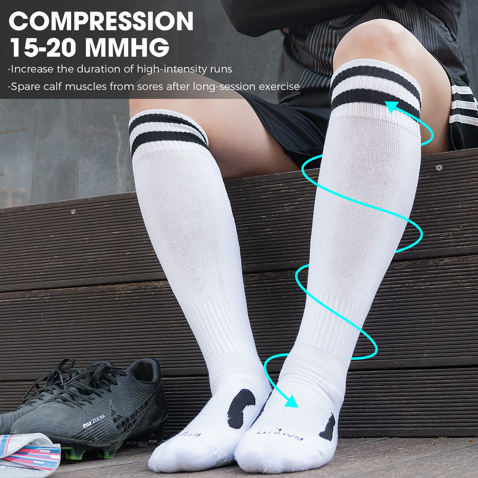 Rahhint Soccer Socks (2 Pack) Anti Slip Grip Socks Multi-Sport Compression Knee High Crew Socks for Adult&Children White