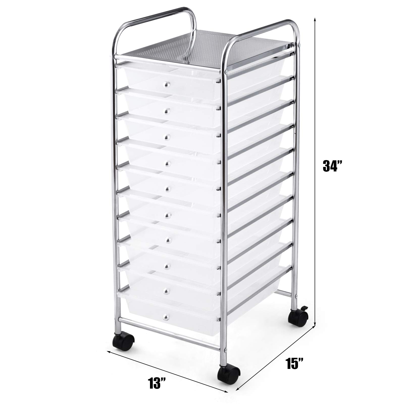 ORALNER 10-Drawer Rolling Storage Cart, 10 Tiers Utility Cart w/Wheels, Metal Frame Home Office School Organizer Cart, Mobile Space Saving File Storage Organizer Cart w/Lockable Casters (Clear)