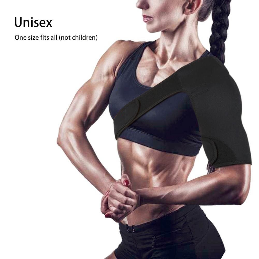 REHOC Shoulder Support Brace Back Strap Wrap Belt Band Pads Single Shoulder Adjustable Breathable Sports Care Left Shoulder Support Black