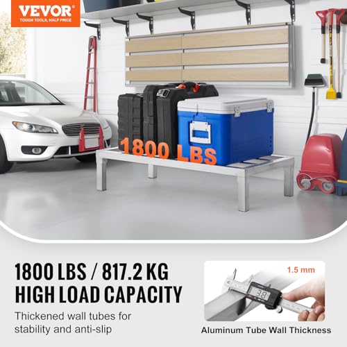 VEVOR Aluminum Dunnage Rack, 36β x 20β Commercial Food Floor Rack, 8β Off The Floor, 1800 lbs Capacity All-Welded Aluminum Storage Rack, for Storage in Restaurants, Kitchens, Garages and Vehicles