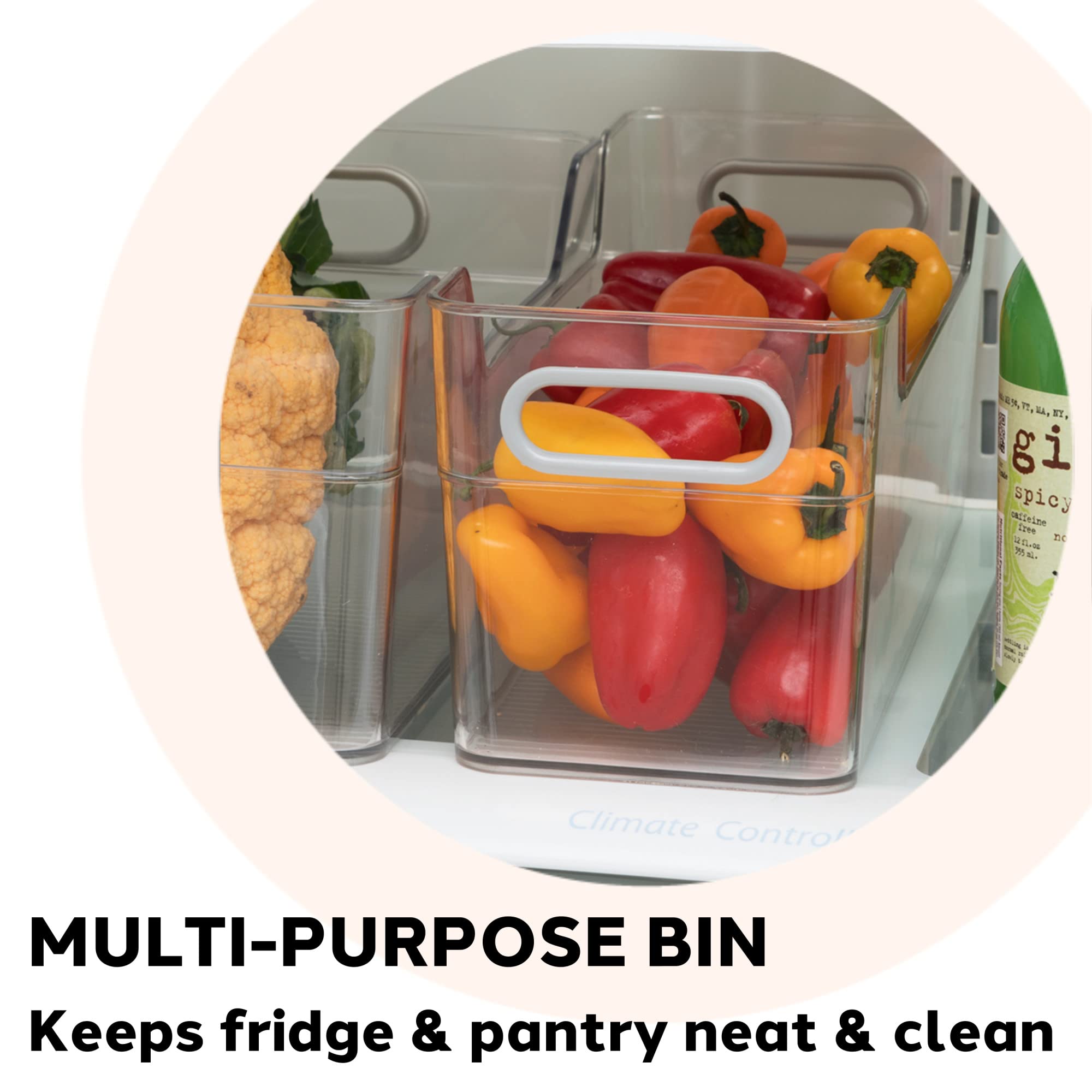 Oggi Cabinet/Drawer High Wall Storage Bin - 14" x 5", Clear/Gray, Ideal for Kitchen Organization, Pantry Storage, Fridge Organizing - Set of 6