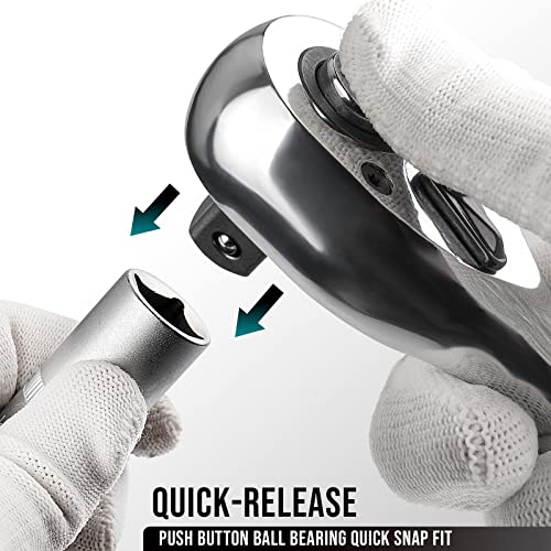 PHIRAH 1/4-Inch Drive Ratchet Handle, Ratchet Wrench, 72-Tooth Quick-Release Reversible Socket Wrench,CR-V Handle