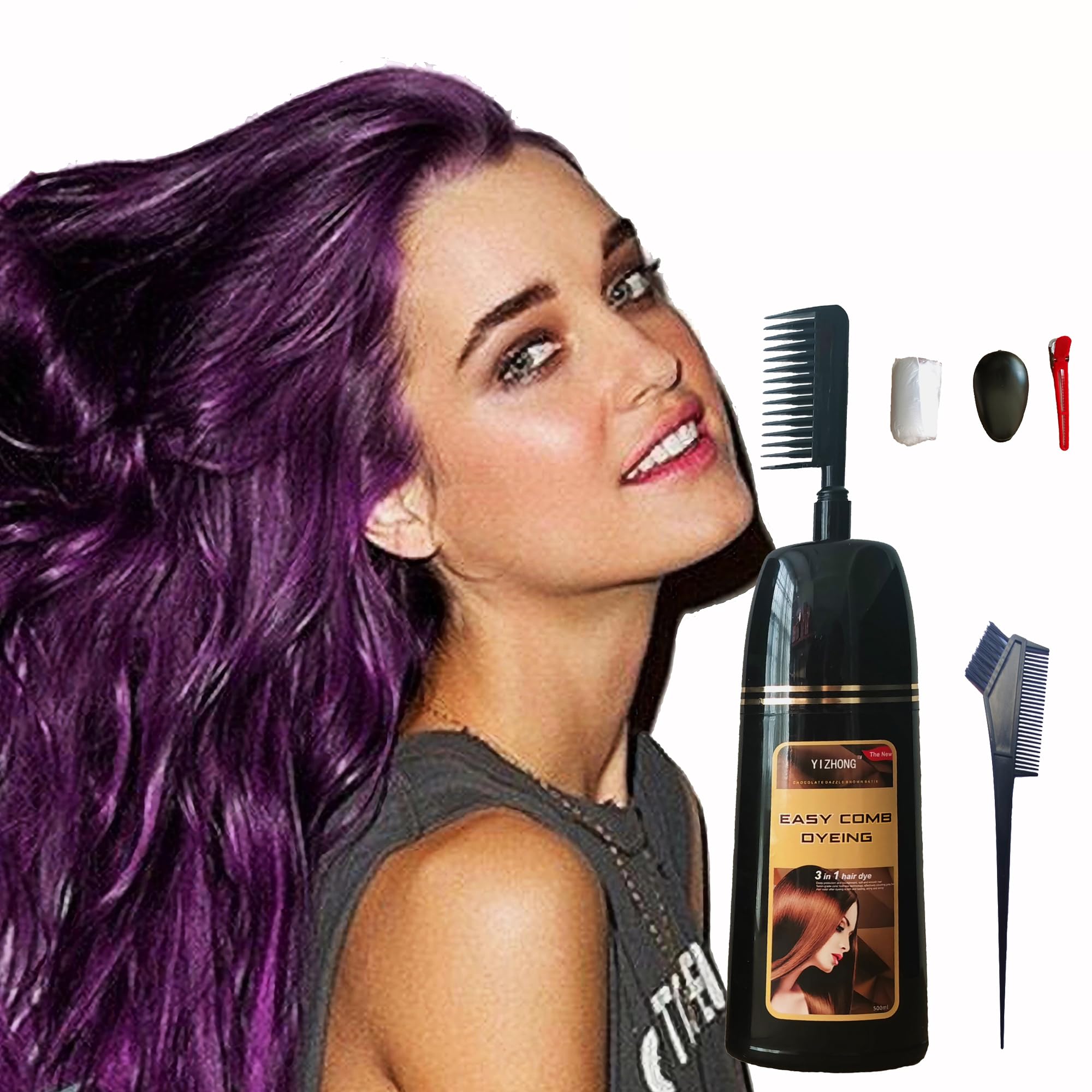 Purple Hair Dye Shampoo Permanent YIZHONG Hair Color For 100% Gray Coverage Women Men Dark Easy Comb Dyeing (grape purple)