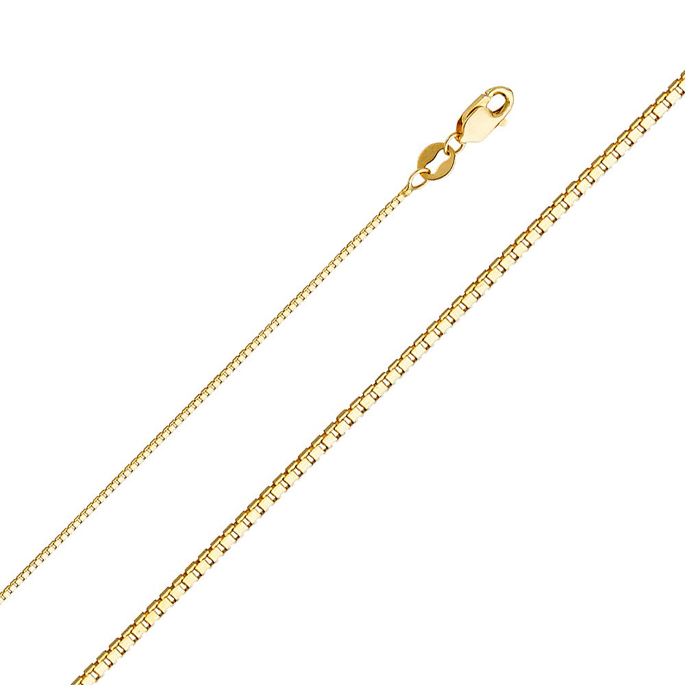 Ioka - REAL Solid 14K Yellow Gold 0.8mm Box Chain Necklace For Women with Lobster Clasp - 16"