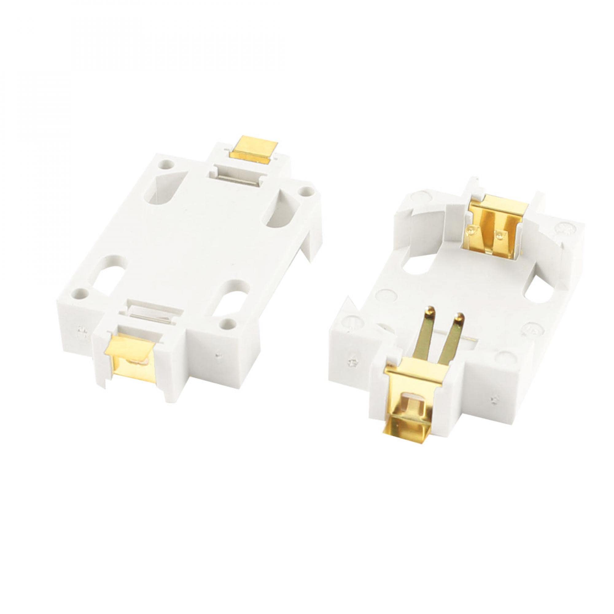 sourcing map Button Battery Holder CR2032 Cell Surface Mounted Devices Gold Plated White 2 Pcs