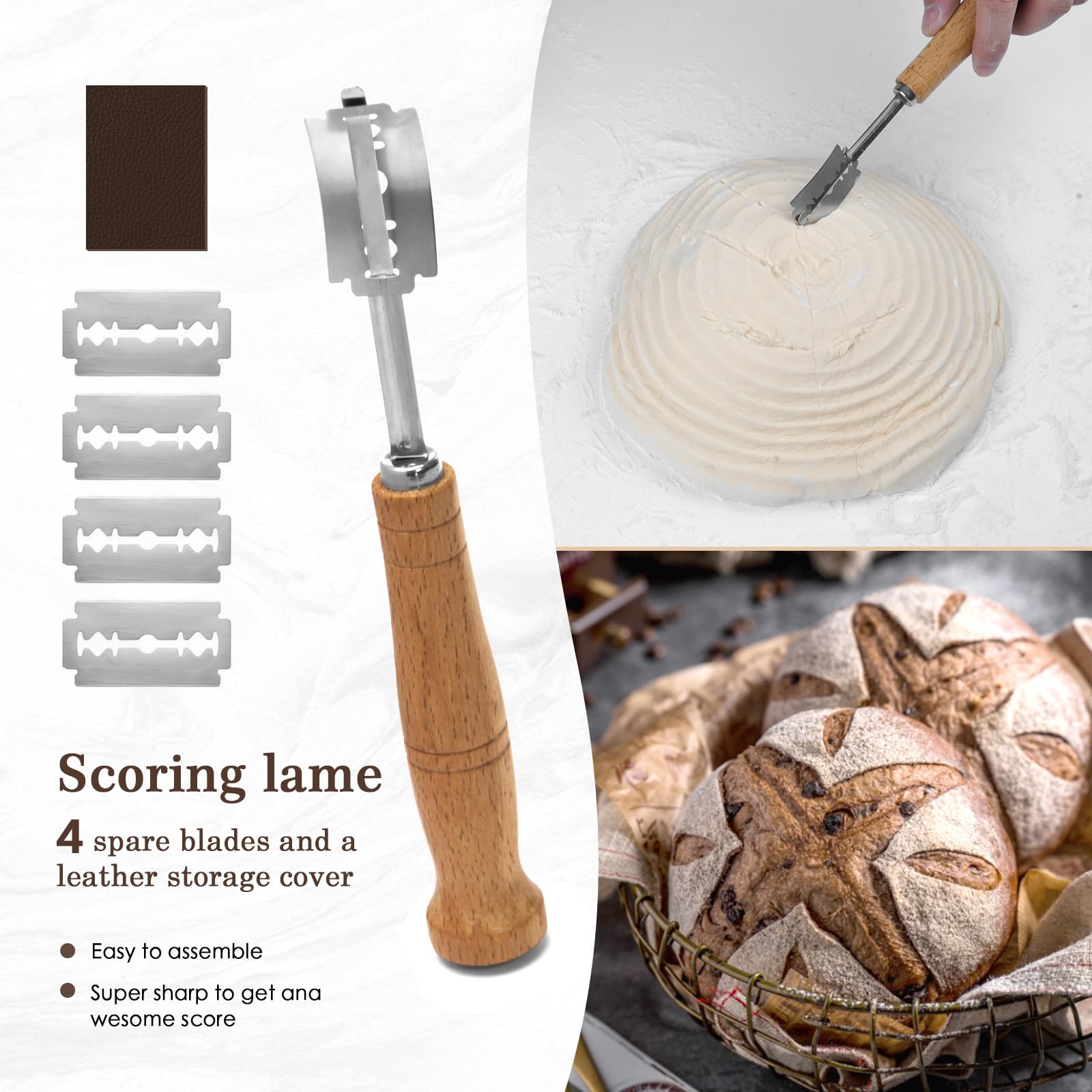 Sourdough Bread Baking Supplies, Bread Making Kit Including 9" Round & 10" Oval Cane Sourdough Baskets Danish Whisk, Bowl & Dough Scrapers, and Linen Liners, Making Baking Fermentation(13 pcs)…