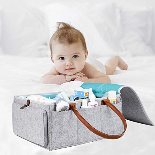 MACIMO Diaper Organizer Baby Nursery Storage Basket with Zipper Lid and Leather Handle Baby Changing Bag