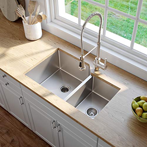 KRAUS Standart PRO 32-inch 16 Gauge Undermount 60/40 Double Bowl Stainless Steel Kitchen Sink, KHU123-32