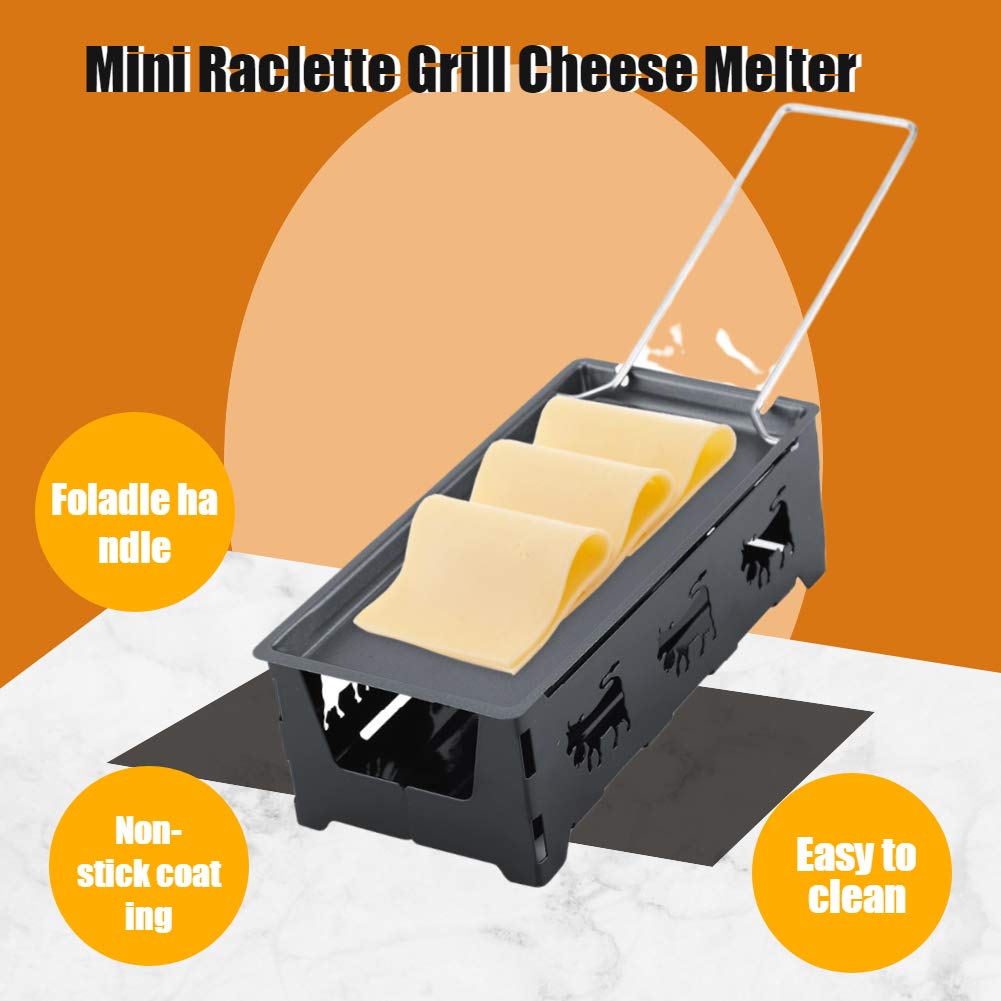 Mini Cheese Raclette, Portable Foldable Non-Stick Raclette Grill, Candlelight Cheese Melter Pan, with Spatula
