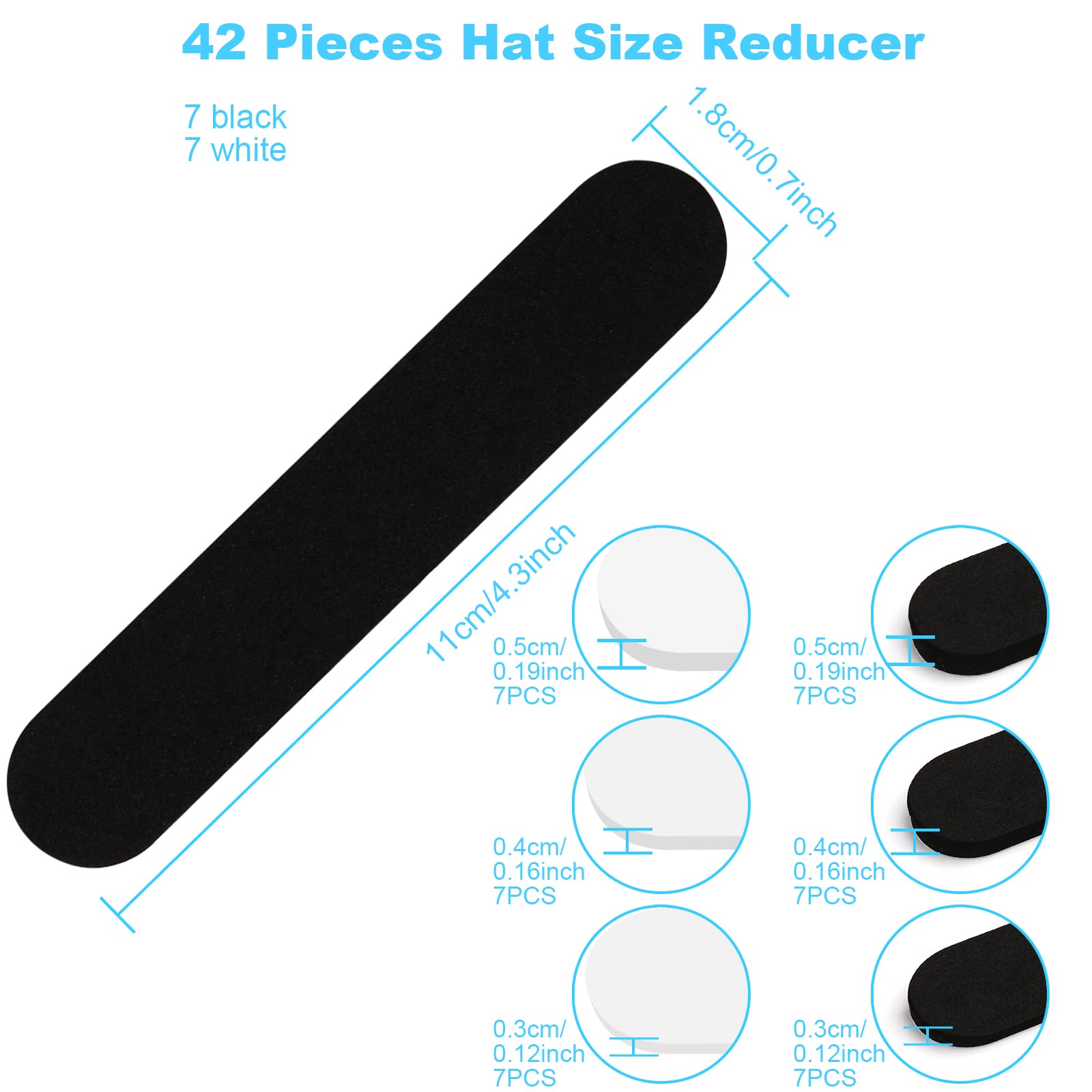 PHSZZ 42 PCS Hat Size Reducer, Foam Hat Sizing Tape, Filler Sizer Reducer Insert Adhesive for Hats Cap Sweatband, 3 sizes (3mm 4mm 5mm Black and White)