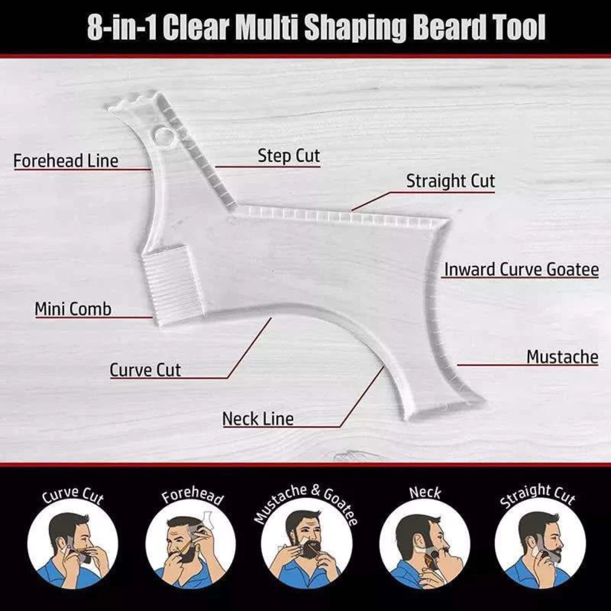 Steezee Beard Shaper For Men - 8-in-1 Transparent Shaping Tool With Comb and Edges For Perfect Lineups - Use With Razor or Trimmer To Style Facial Hair
