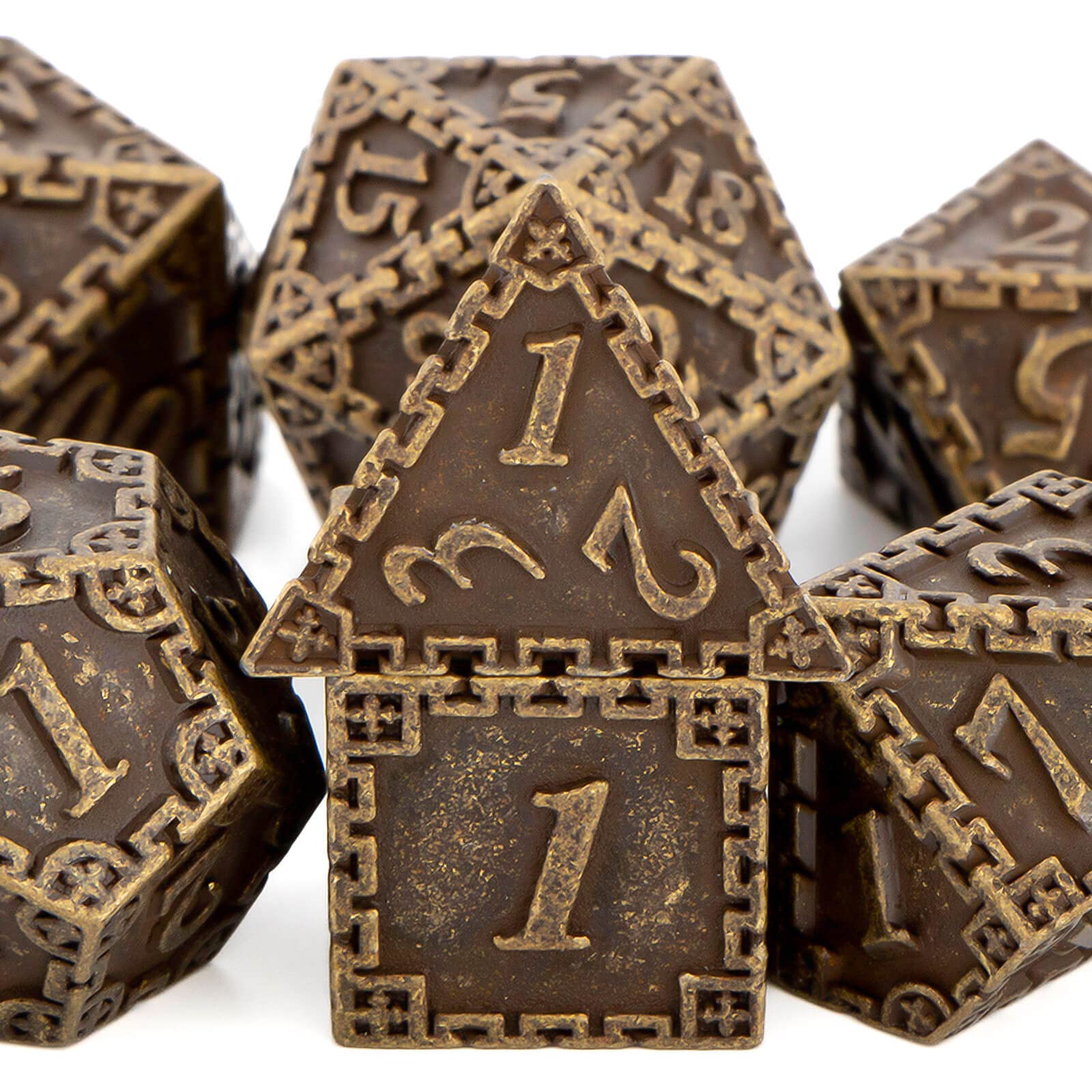 OUKELANWO Metal DND Ancient Bronze Dice Set D&D Dice, 7pcs Dungeons and Dragons Dice Set D20 D12 D10 D8 D6 D4, RPG Role Playing Dice with Gift Box for MTG Warhammer Pathfinder