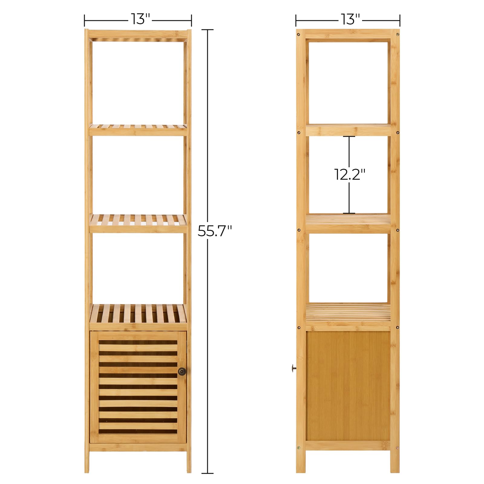 Vasitelan Bamboo Bathroom Storage Floor Cabinet, 4 Tiers Multifunctional Floor Shelving Unit, Free Standing Tower Corner Rack