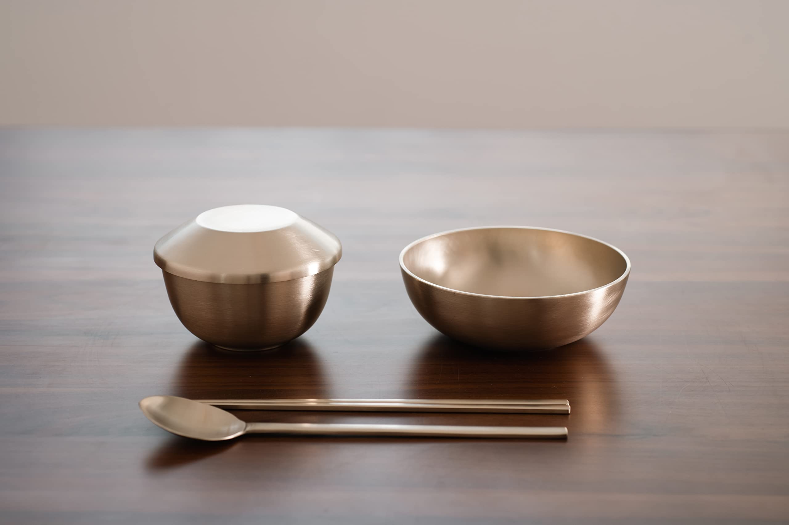 NotBiChae Premium Bronzeware Rice Bowl Soup Bowl 2 Sets Korean Traditional Handmade Tableware BANGJJA YUGI with Gift Wrap