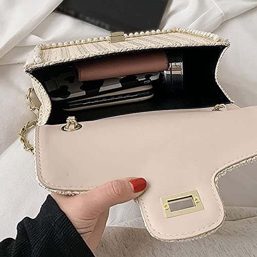 Purses and Handbags Solid Color Sturdy and Durable Lady's Straw Woven Bag Summer Hand-woven Straw Shoulder Bag (Color : White, Size : Small)