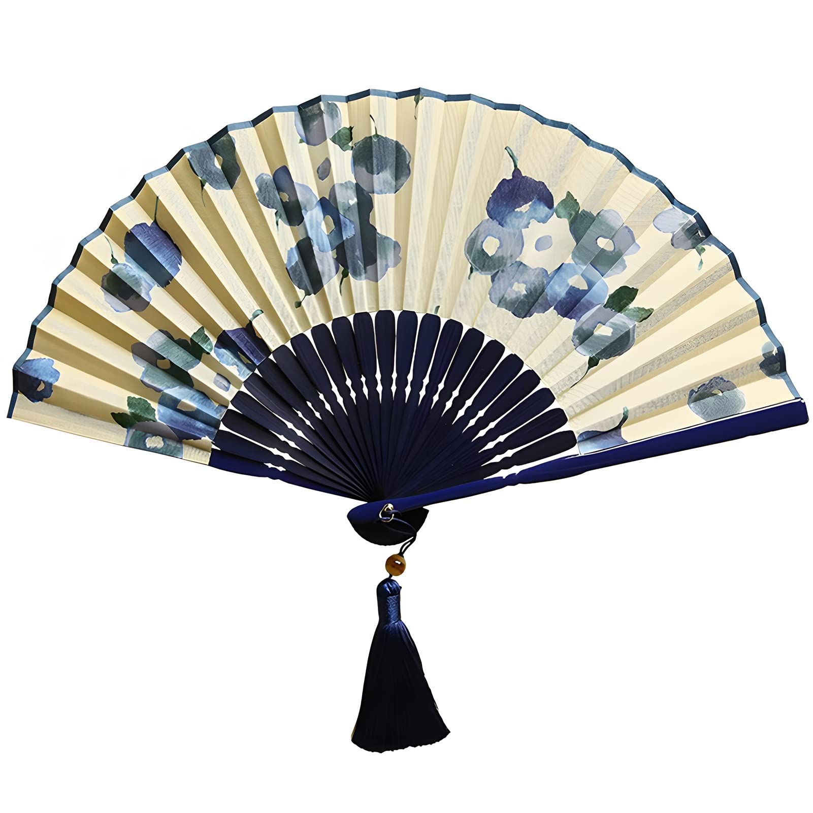 RAN Large Hand Folding Fan for Men/Women, Chinese Bamboo with Cotton Fabric Dance Festival Fan, Flower Pattern, 83" (Color : Multi-Colored, Size : 8.3")