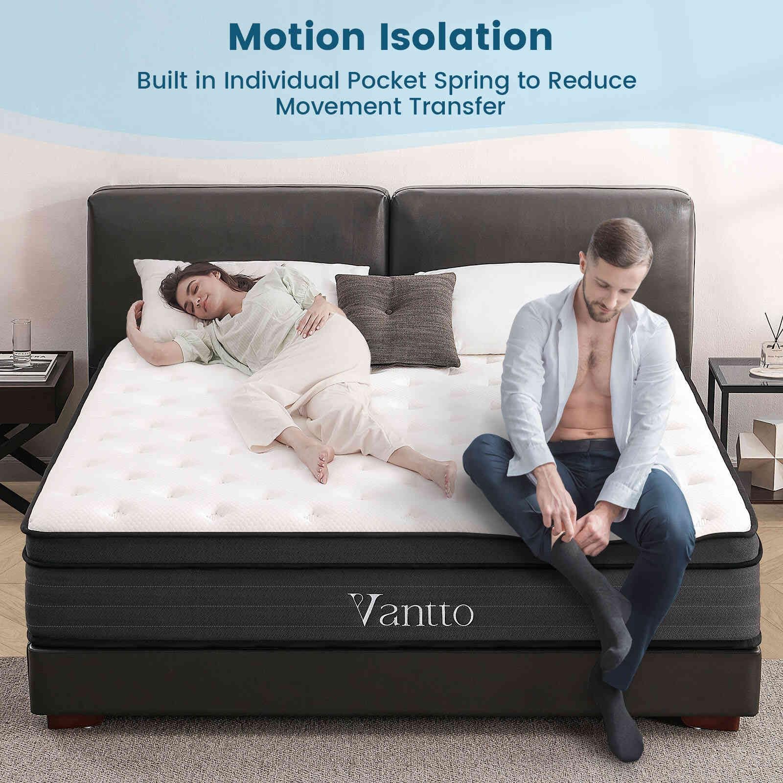 Vantto Queen Mattresses, 12 Inch Memory Foam Hybrid Mattress, Pocket Spring Mattress in a Box for Motion Isolation, Edge Support, Pressure Relief and Supportive, CertiPUR-US, 100 Nights Trial