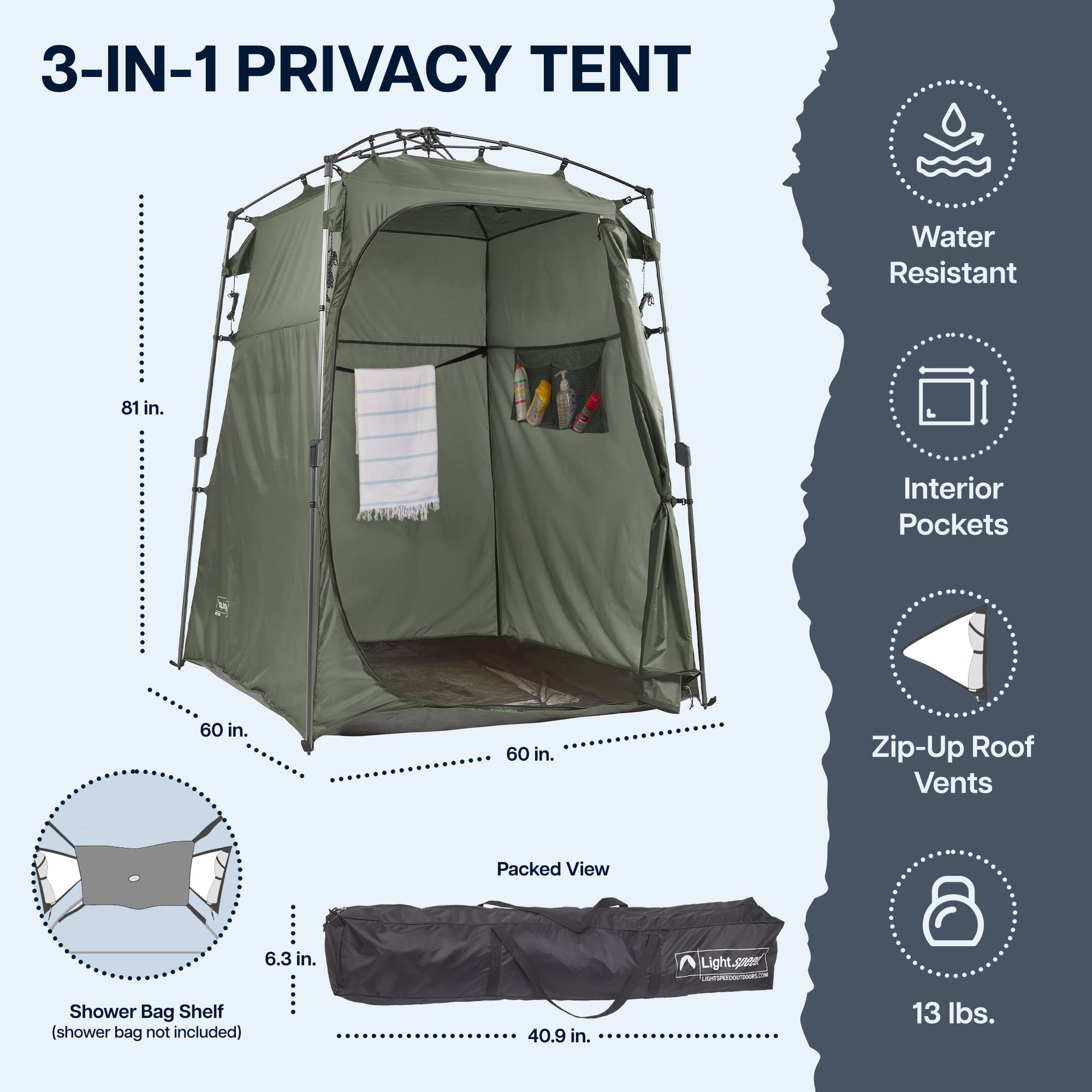 Lightspeed Outdoors 3-in-1 Privacy Tent, Changing Room, Grey