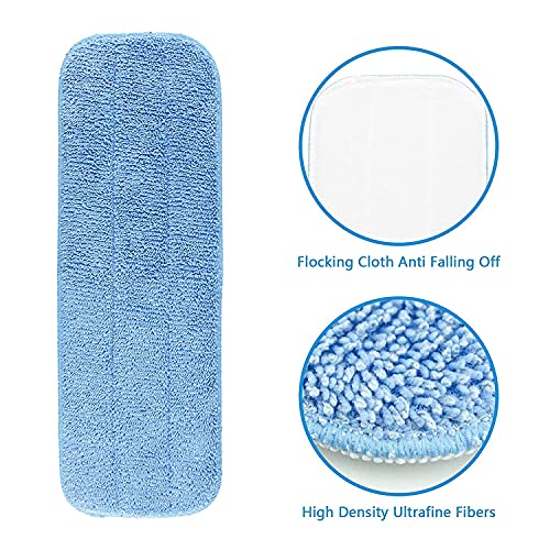 Reusable Microfiber Mop Pads, 6 Pack 18''x 6'' Mop Head Replacement, Wet/Dry Home & Commercial Cleaning Scrubbing Floor Mop Pad- Blue
