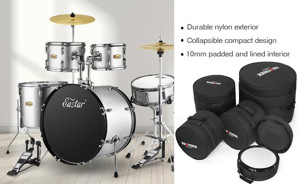 OUUTMEE Bass Drum Bag For Snare Drum 14"x8", 10mm Thick Padded Travel Drum Case
