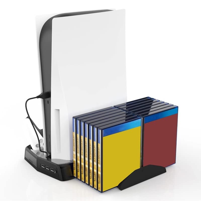 RENSLAT for PS5 Charging Stand Base with Cooling Fan and 3 USB Port Dual Controller Charger Storage Tray Bracket