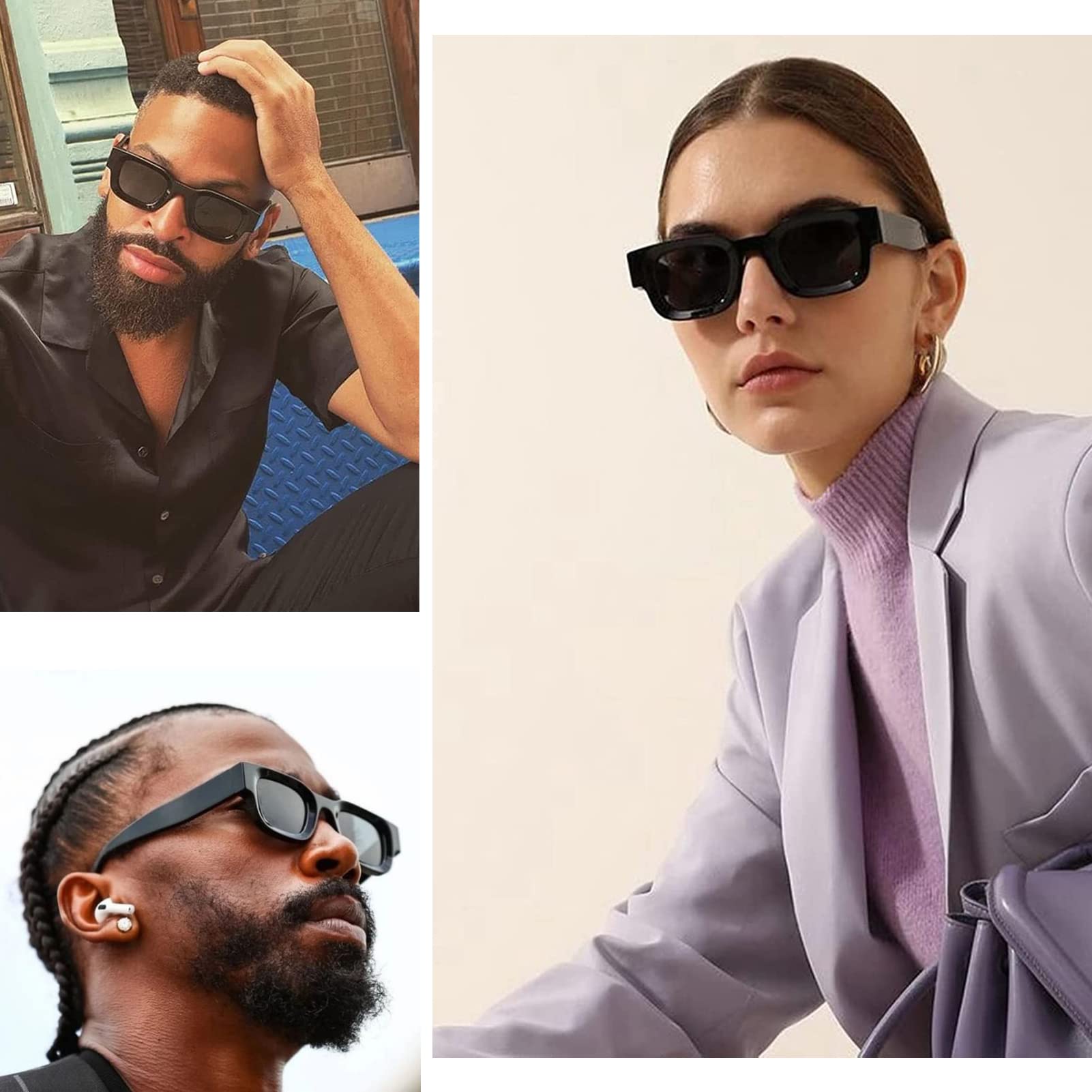 NULOOQ Rectangle Polarized Sunglasses for Men β Women Aesthetic Thick Frame Chunky Small Square Sun Glasses (Black Frame/Gray Lens)