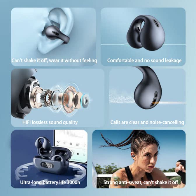 TEDATATA Open Ear Wireless Headphones Bone Conduction Earphones,Waterproof Headset LED Power Display HiFi Stereo Sound Earphones for Sport, Workouts, Running, Cycling(White)