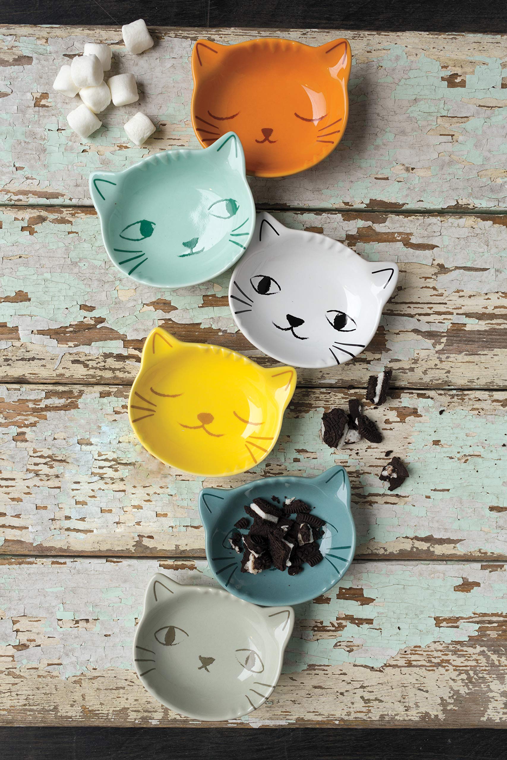 Now Designs Purrfect Kittens Stoneware Shaped Pinch Bowls 2 oz, Set of 6