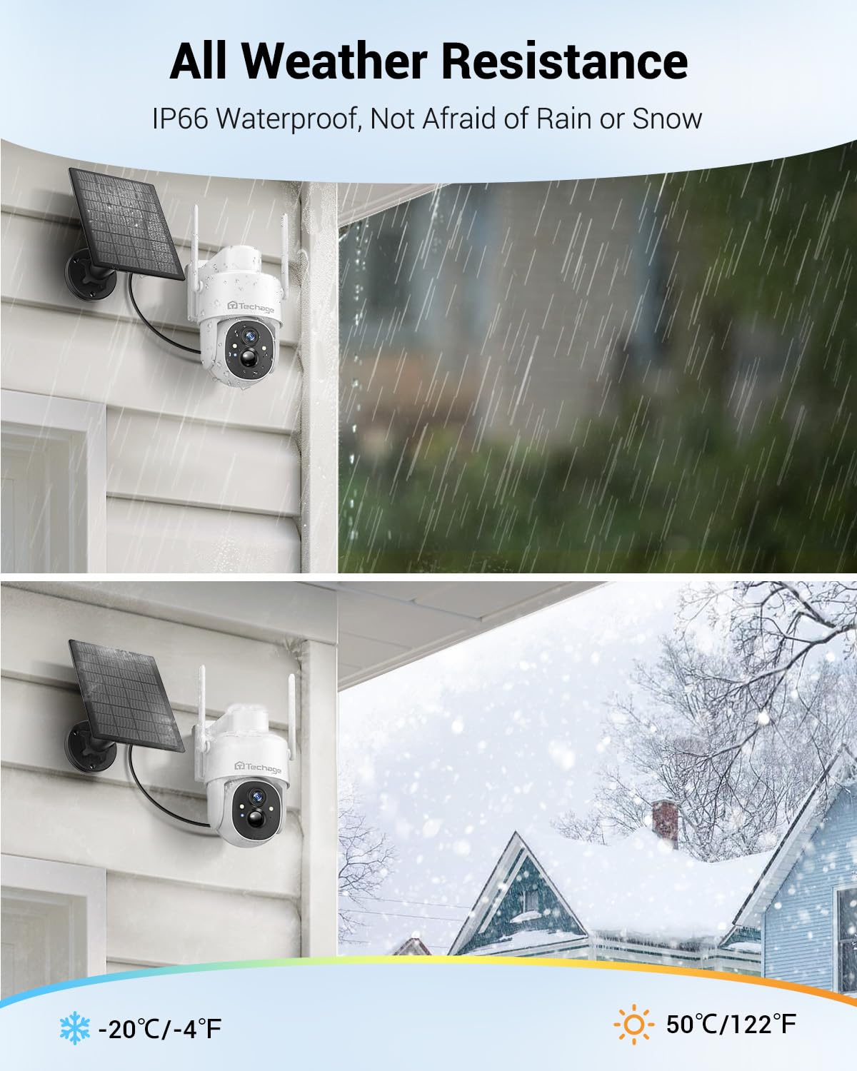 Techage Solar Security Camera Wireless Outdoor, 2K WiFi Cameras for Home Security, 360° PTZ Surveillance Camera with PIR, Color Night Vision, 2-Way Talk, IP66 Waterproof, SD/Cloud, Work with Alexa