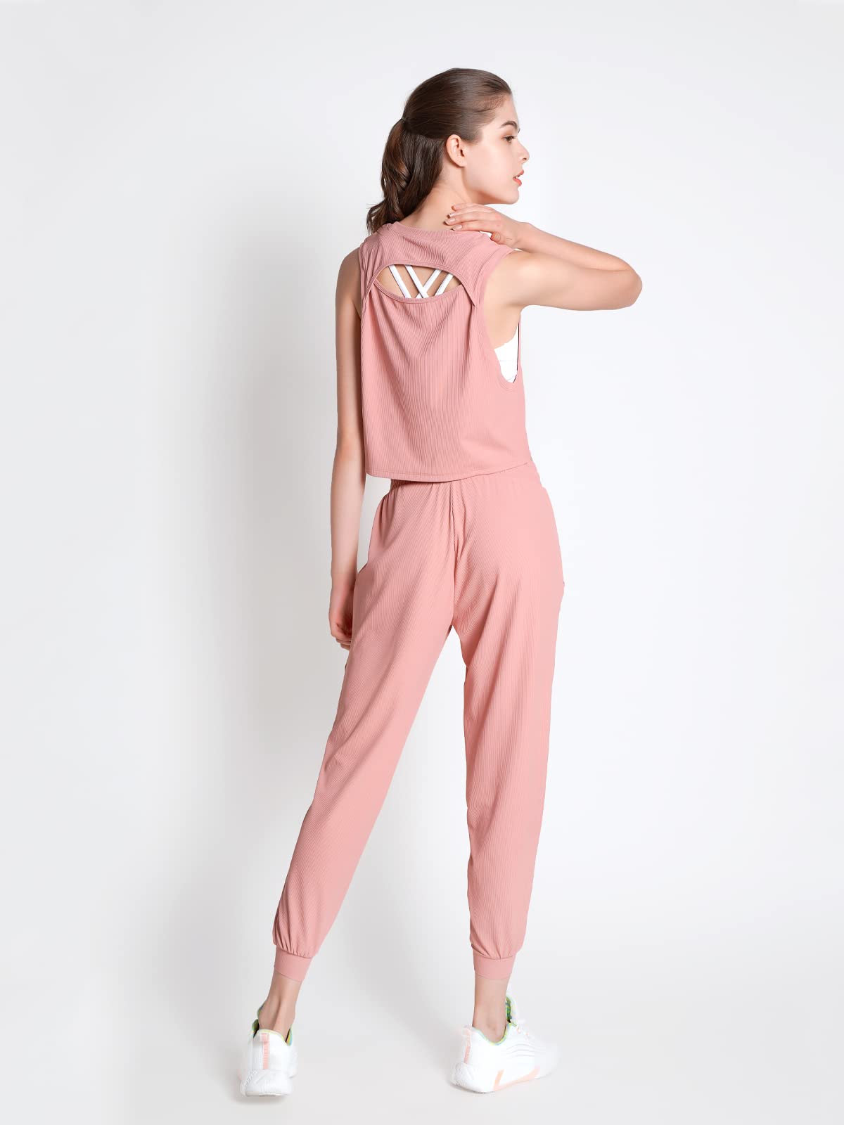 Rataves Women's Athleisure Pants Lightweight Running Sweatpants with Pockets Athletic Tapered Casual Pants for Workout,Lounge Pink S