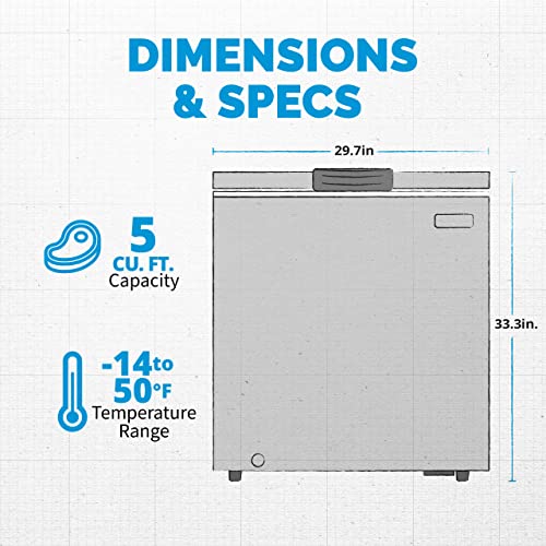 Newair 5 Cu. Ft. Mini Deep Chest Freezer and Refrigerator in Cool Gray with Digital Temperature Control, Fast Freeze Mode, Stay-Open Lid, Removeable Storage Basket, Self-Diagnostic Program