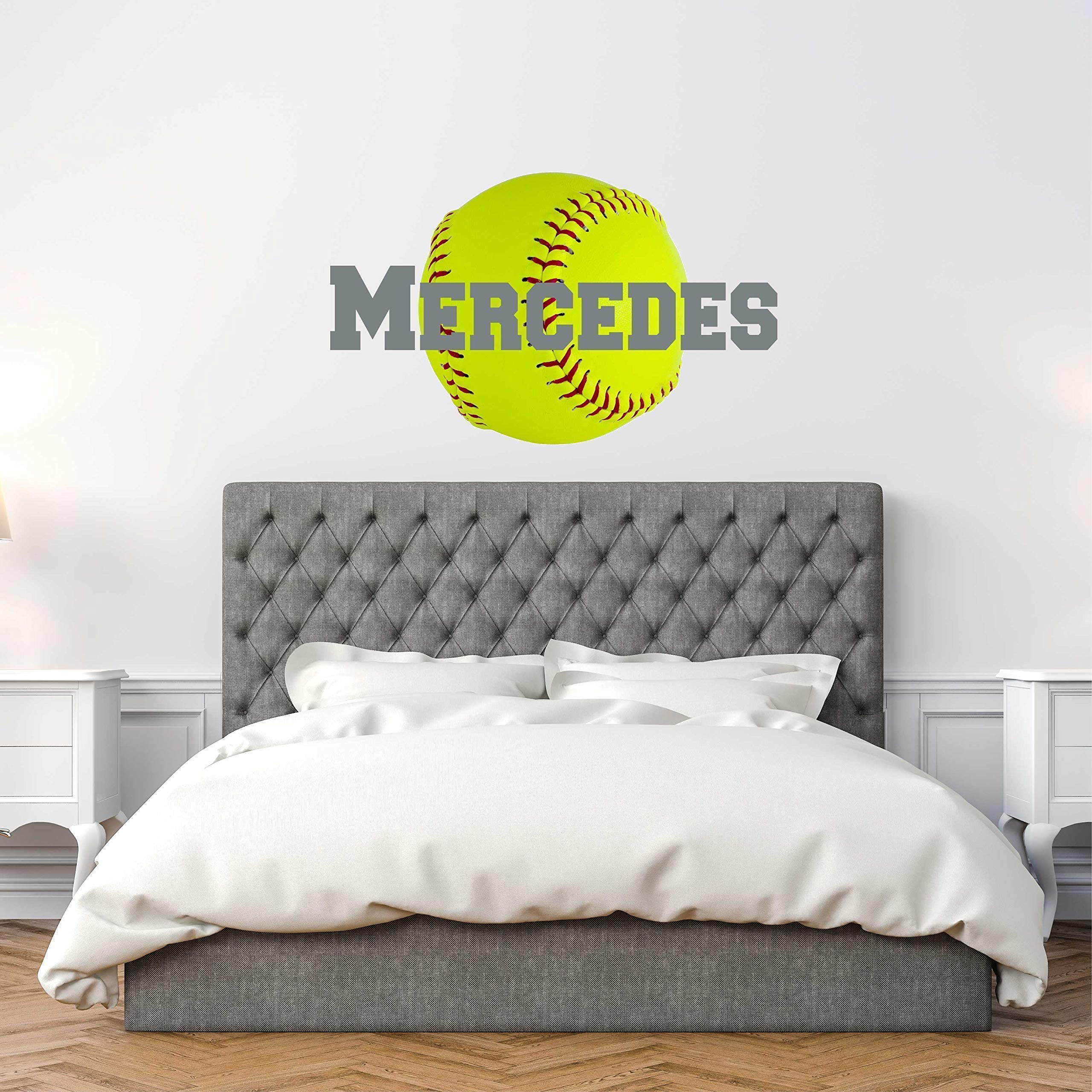 Softball Name Wall Decal Name Wall Sticker Nursery Wall Decal Personalized Name Wall Decal for Girls Room Boys Room Baby Name Monogram Vinyl Design Wall Decor Bedroom Decor for Boys Unisex Wall Decal