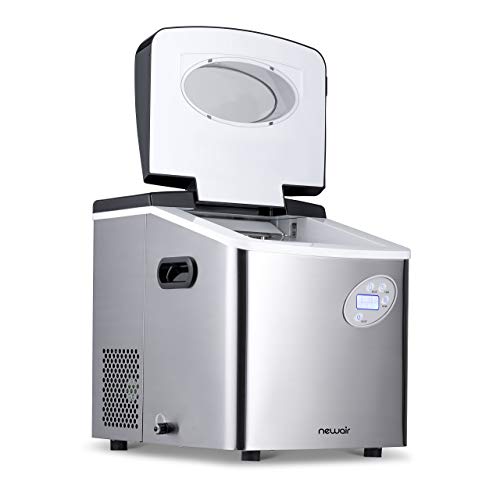 Newair Portable Ice Maker 50 lb. Daily, 12 Cubes in Under 7 Minutes - Compact Countertop Design - 3 Size Bullet Shaped Ice - for Kitchen/Office/RV/Bar - Stainless Steel
