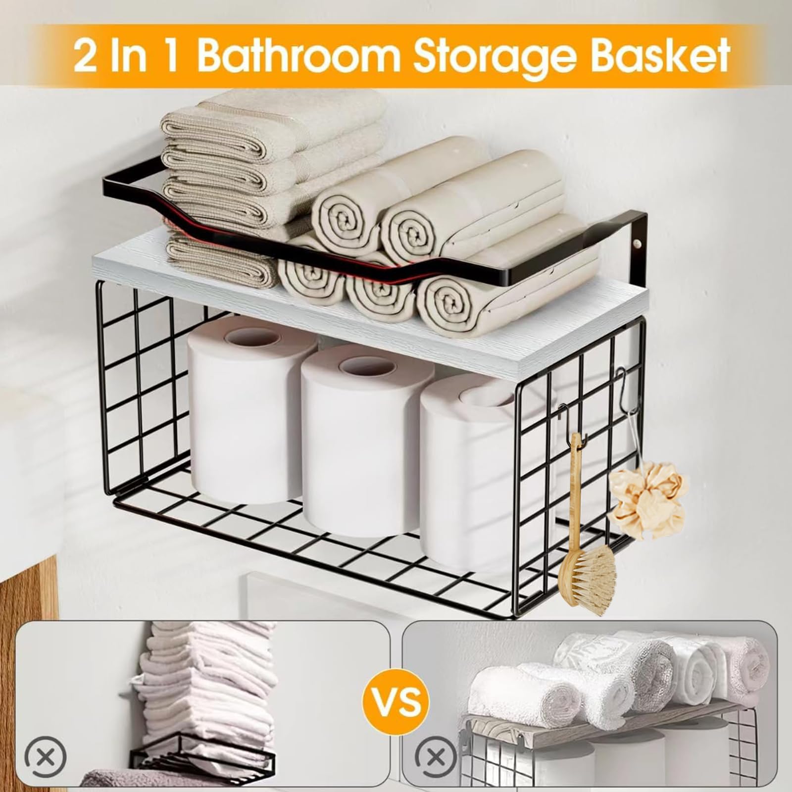 Towel Racks for Bathroom,Towel Rack Wall Mounted, 6 Tier Rolled Or Folded Towel Holder with Floating Shelves, Bathroom Towel Holder for Bath, Hand Towels,Metal,Full White