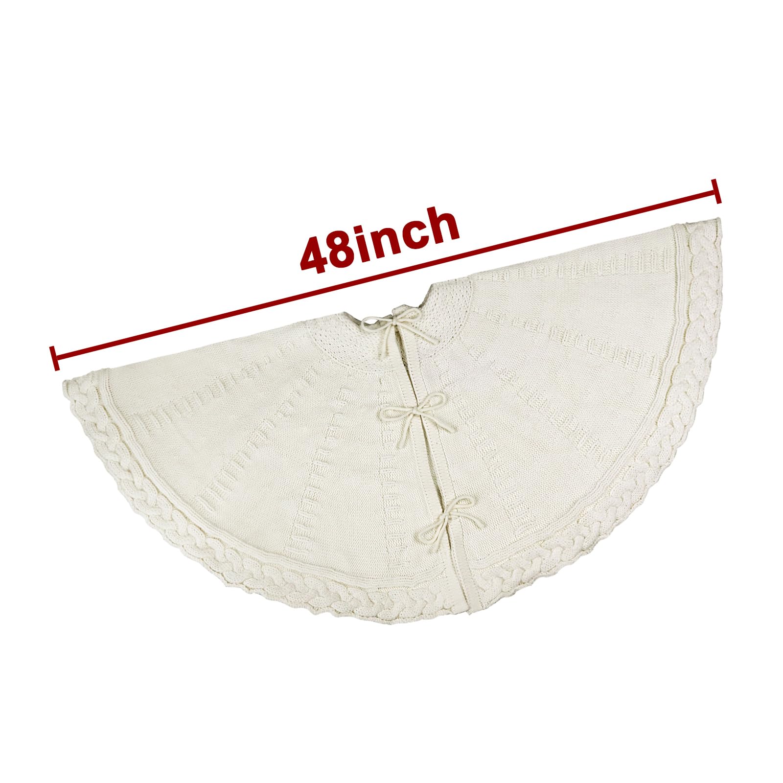 LimBridge Knitted Christmas Tree Skirt: 48 Inches Cream White Tree Skirt, Braided Cable Knit Thick Rustic Christmas Tree Decorations, Farmhouse Christmas Decor Xmas Holiday Home Party Decorations