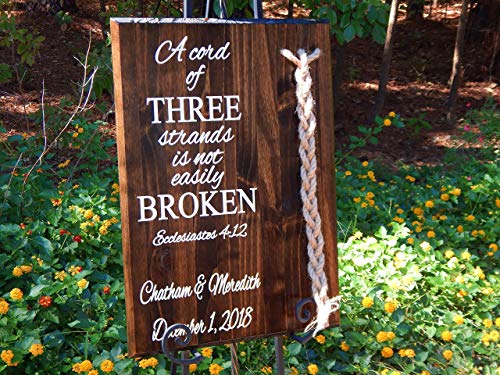 Wood Sign Custom Wedding Gift Personalized Cord Of Three Strands Attached Jute Cords 17 W X 24 T