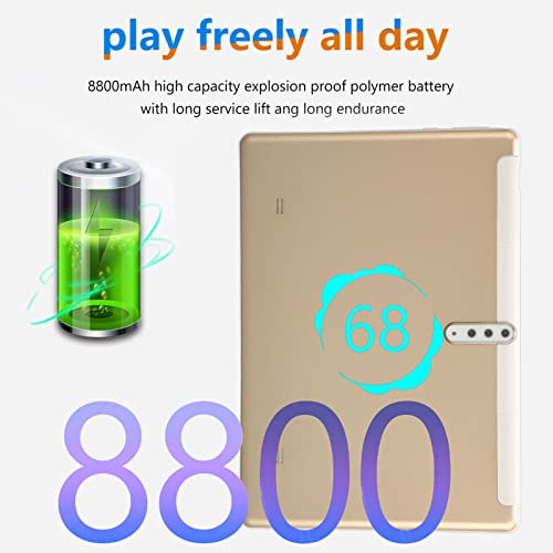 PUSOKEI Android 11 Tablet, 10.1in Calling Tablet, IPS HD Display, 10 Core 4GB RAM 64GB ROM,128GB Expand Smart Tablet with Dual Camera, 2.4G/5G WiFi, BT 5.0, 8000mAh (Gold)(Gold)