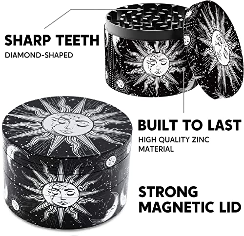 Large Grinder 2.5 inch Black,Boho Aesthetic Tree of Life Grinder (Black Sun and Moon)