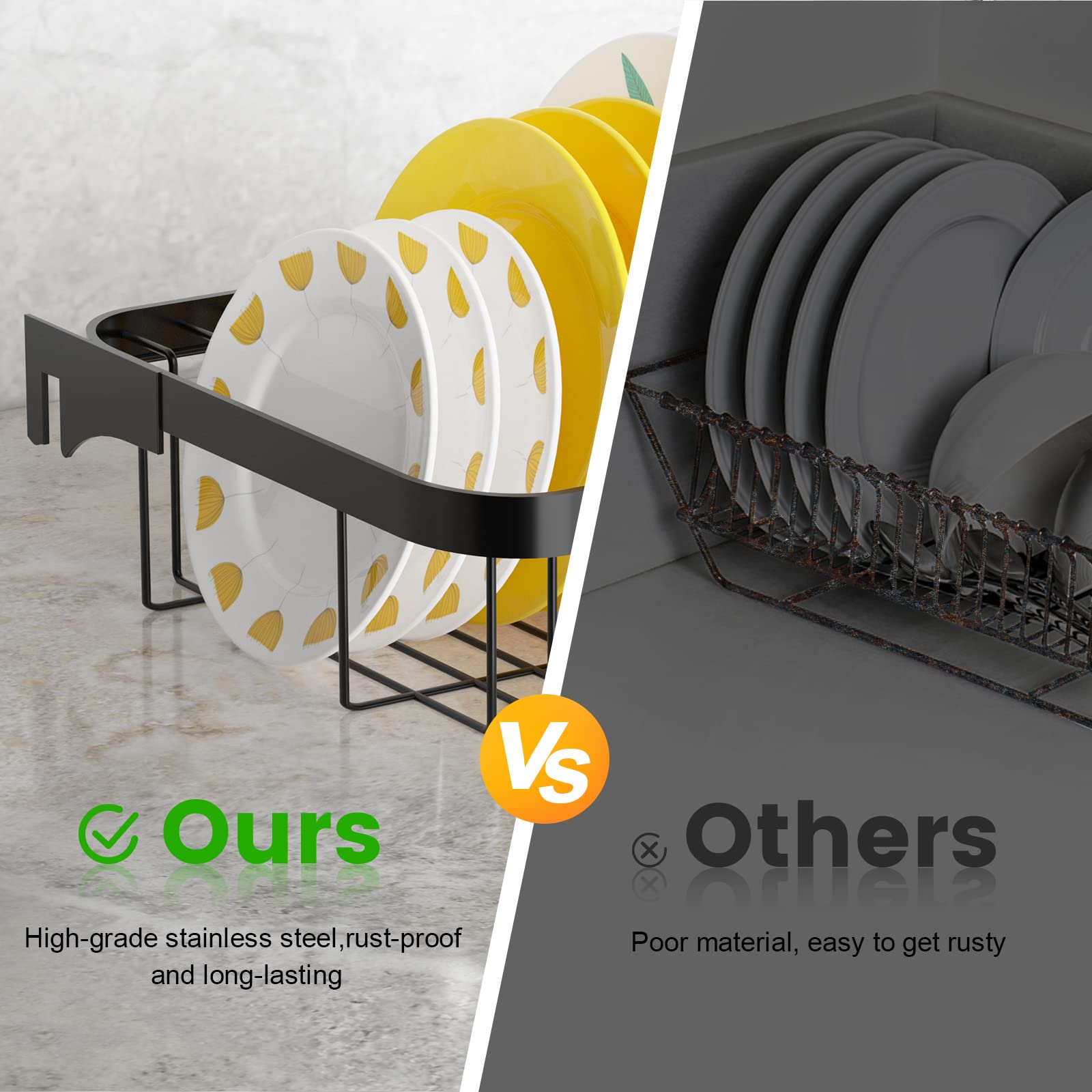 MERRYBOX Over The Sink Dish Drying Rack, Adjustable Length (25.6-33.5in) and Height Over Sink Dish Rack, Dish Drainer with Cutting Board Holder, for Kitchen Sink Counter Organizer Space Saver