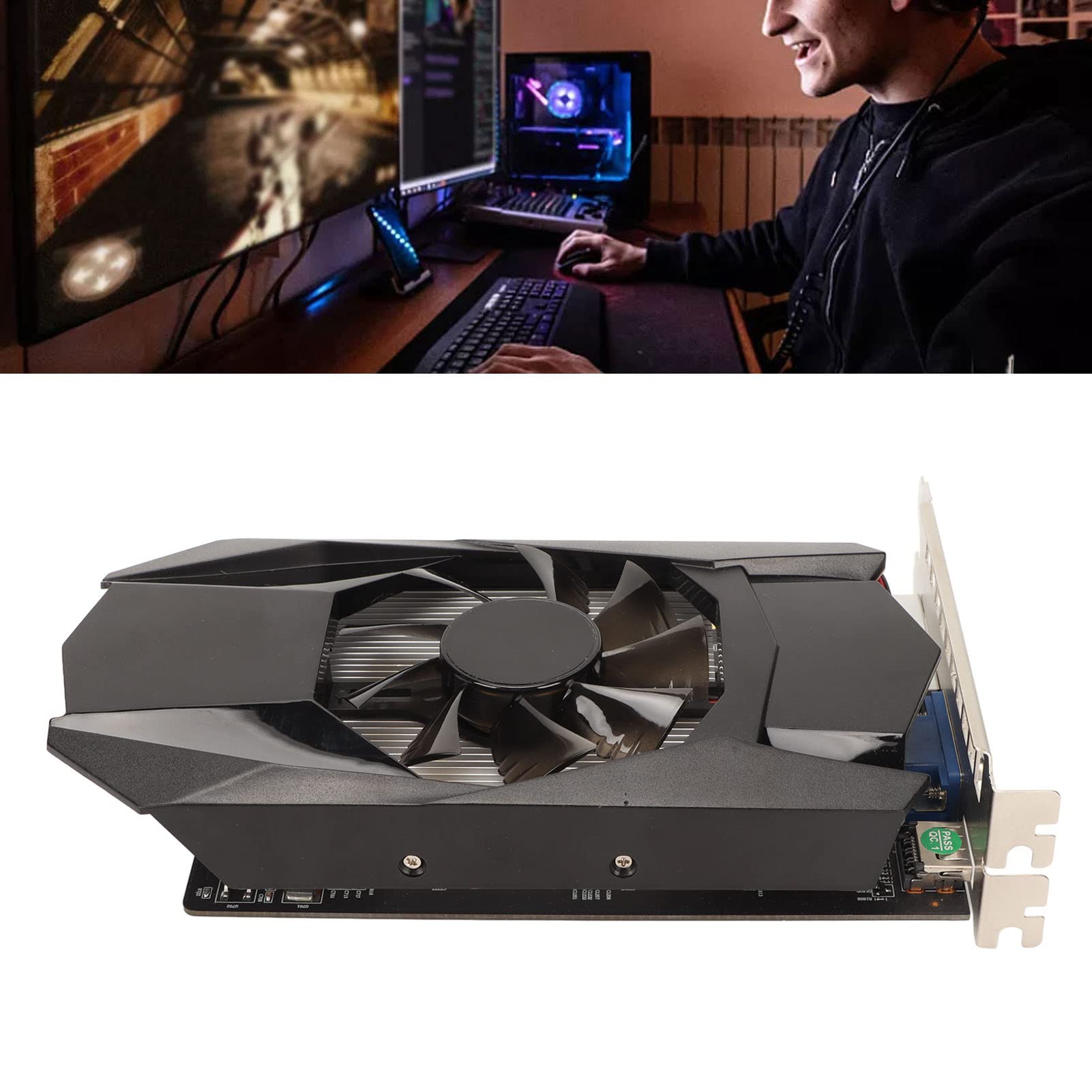 PUSOKEI HD7670 AMD Graphics Card, 4GB GDDR5 128bit PCIE X16 Desktop Gaming Graphics Card, 1000MHz Core Frequency, Support DirectX 11, Active Cooling Fan Control