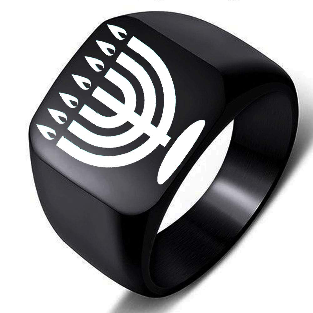 Jerusalem Menorah Symbol Womens Stainless Steel Seven Brances Ring